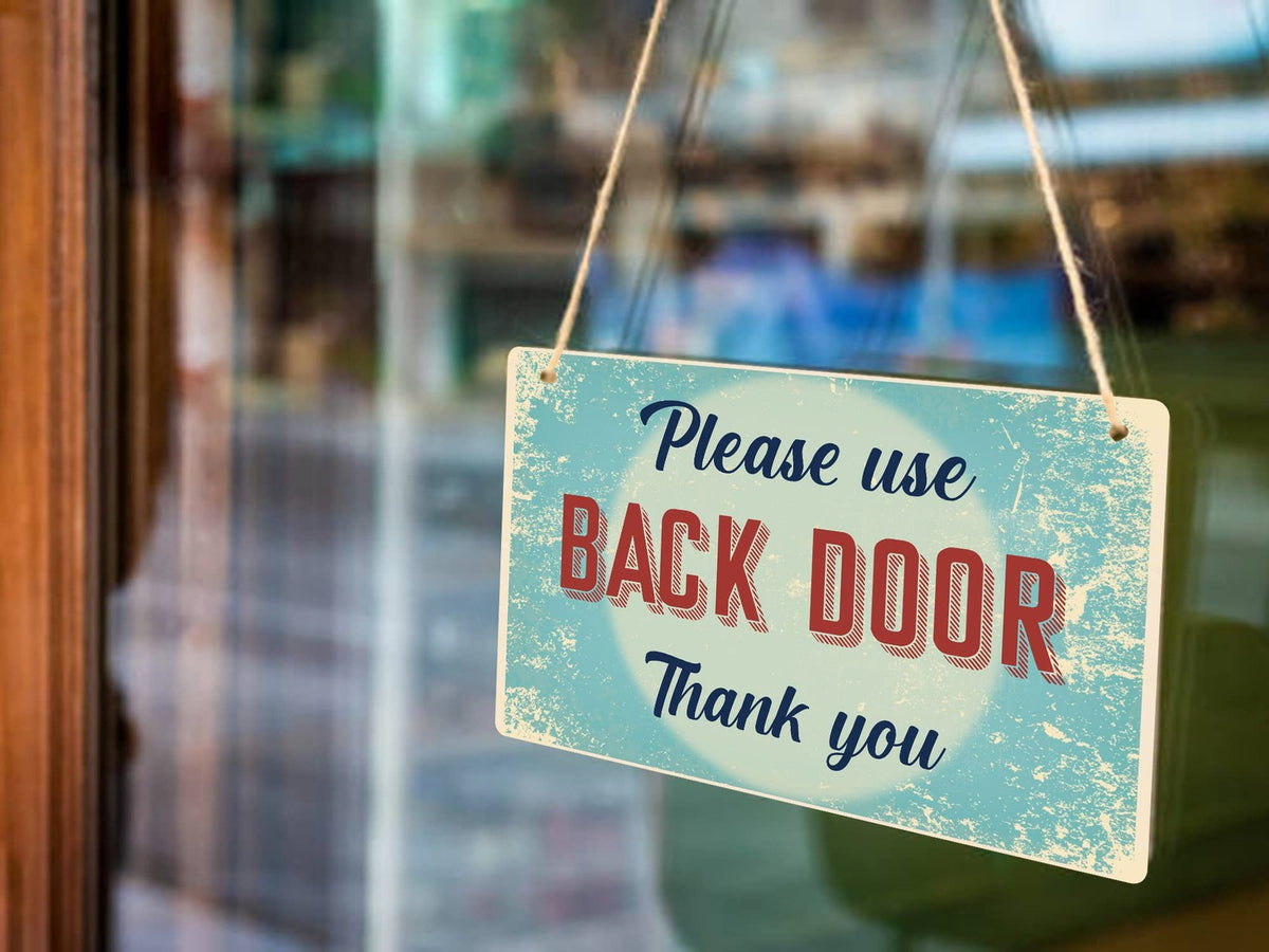 Vintage Style Hanging “Please Use Back Door” Sign – ACM Aluminium Comp ...