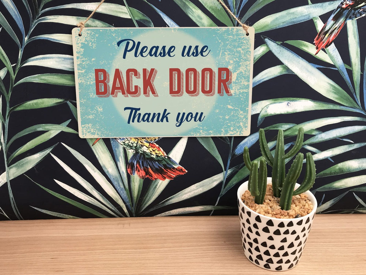 Vintage Style Hanging “Please Use Back Door” Sign – ACM Aluminium Comp ...